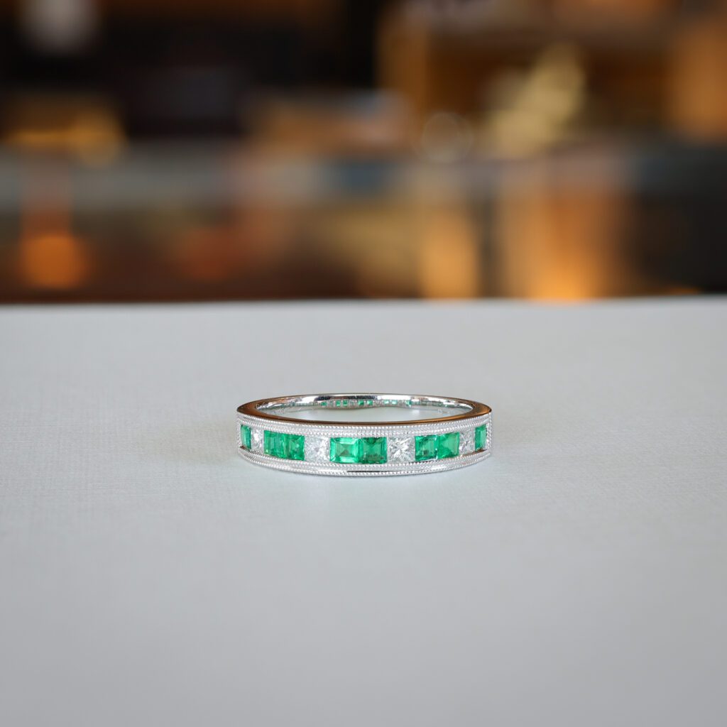 Diamond and Emerald Channel Set Band - Watson Workshop