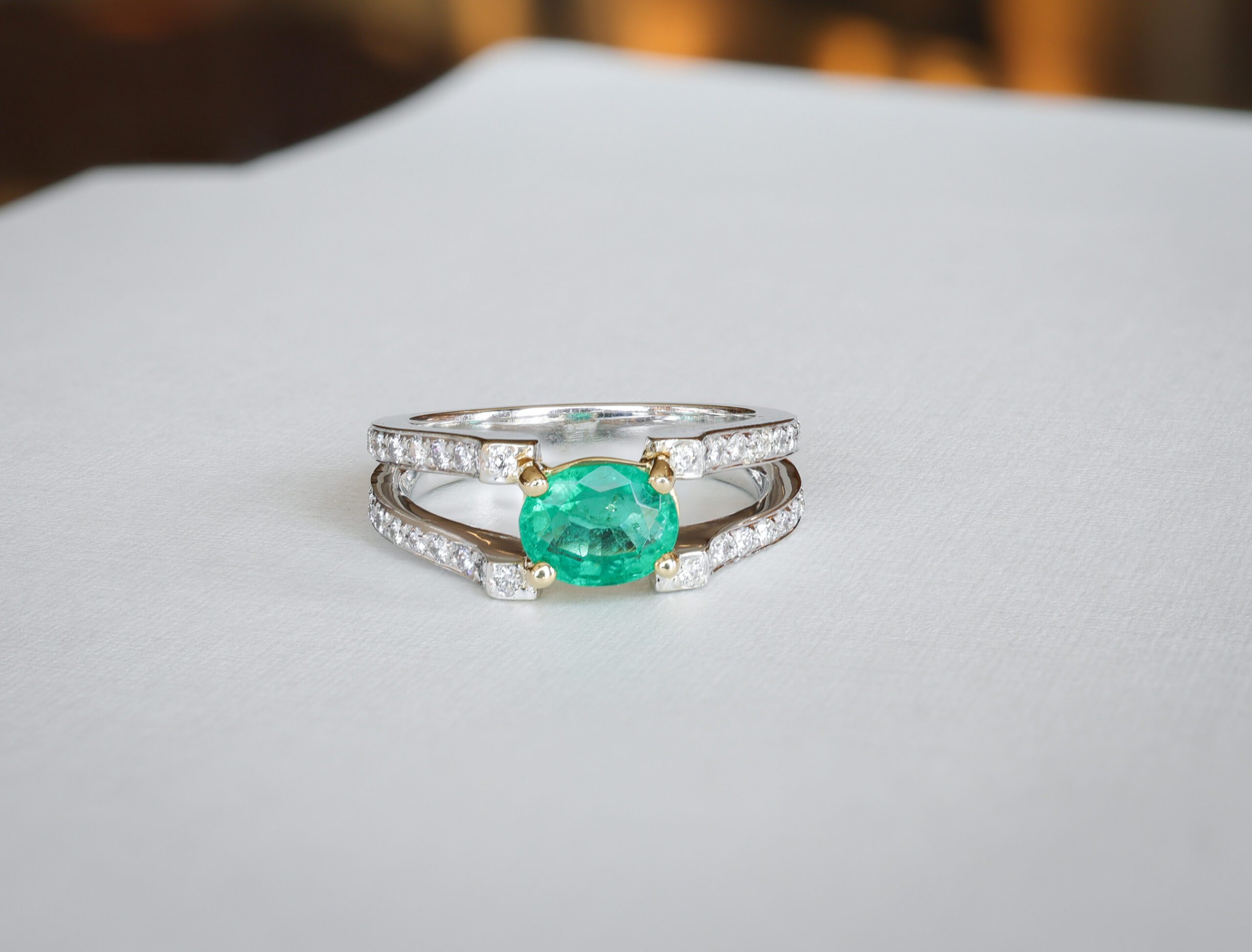Oval Cut Emerald and Diamond Ring - Watson Workshop