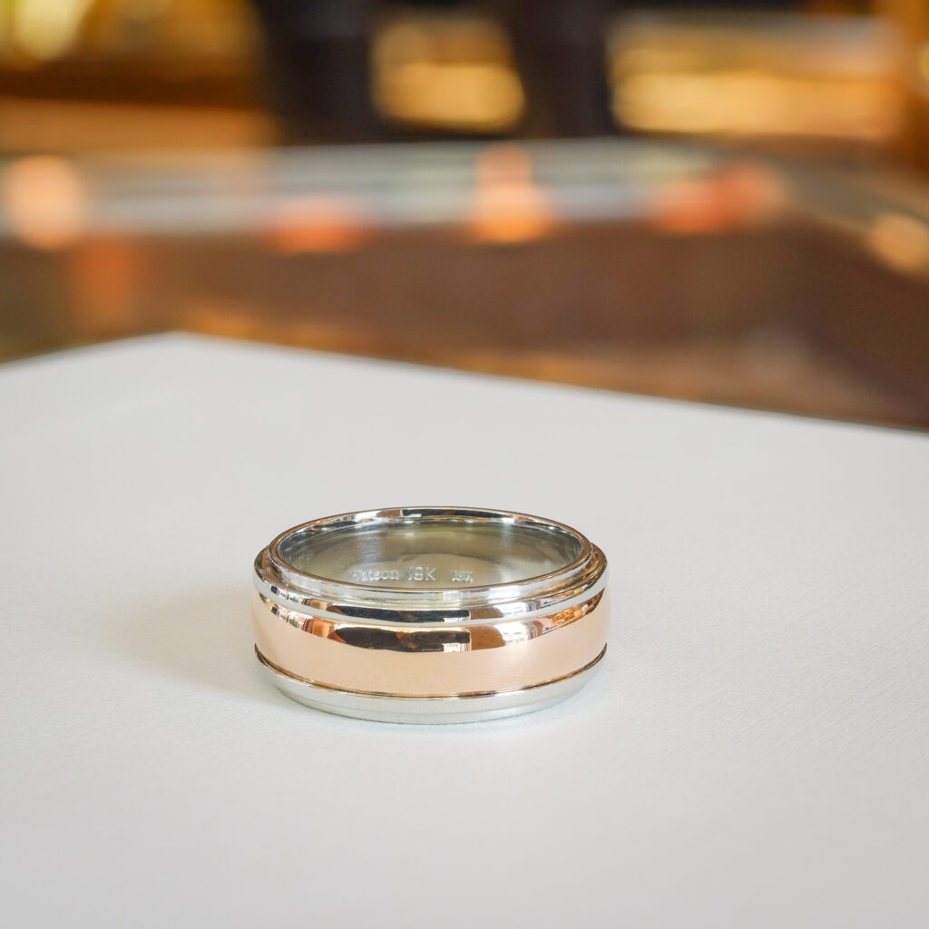 Watson Workshop Two Tone Four Piece Stepped Edge Gold Band (SOLD, but we can make another ...